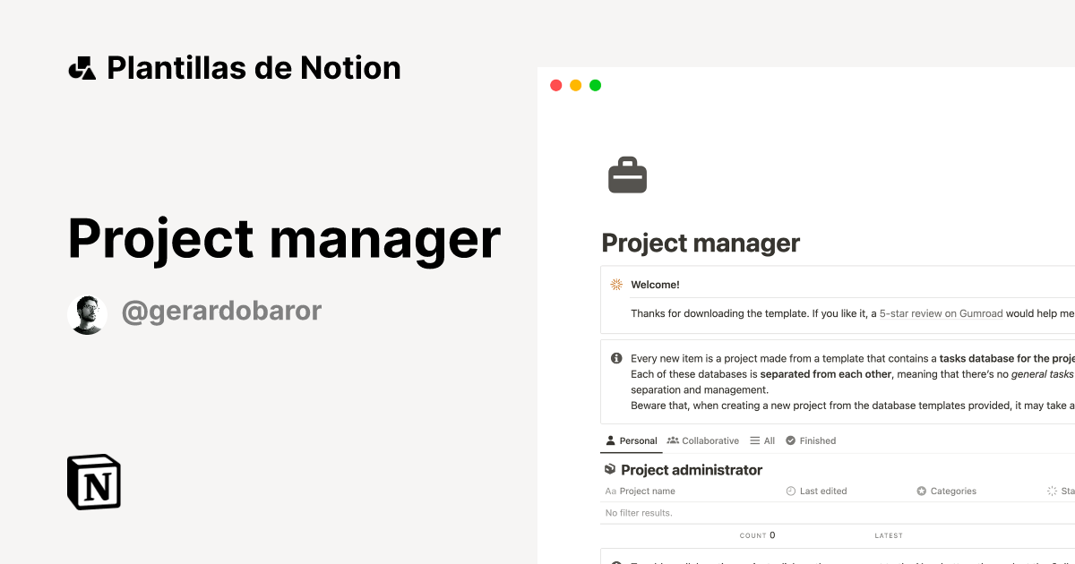 Plantilla Project manager | Notion Marketplace