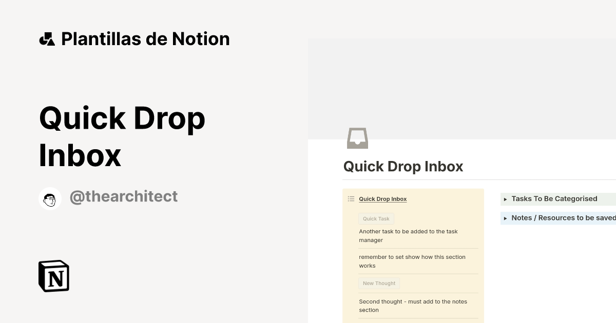 Plantilla Quick Drop Inbox de Mark Fletcher | Notion Marketplace