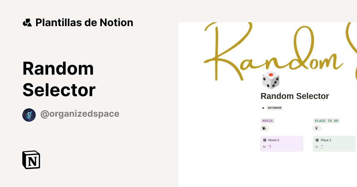 Plantilla Random Selector de Organized Space | Notion Marketplace