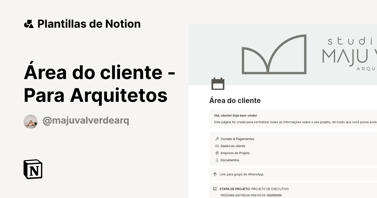 Plantilla Área do cliente - Para Arquitetos de Arquiteta Maju Valverde | Notion Marketplace