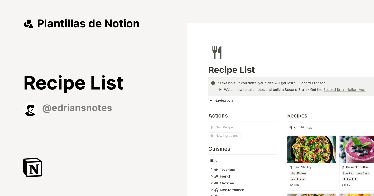 Plantilla Recipe List | Notion Marketplace