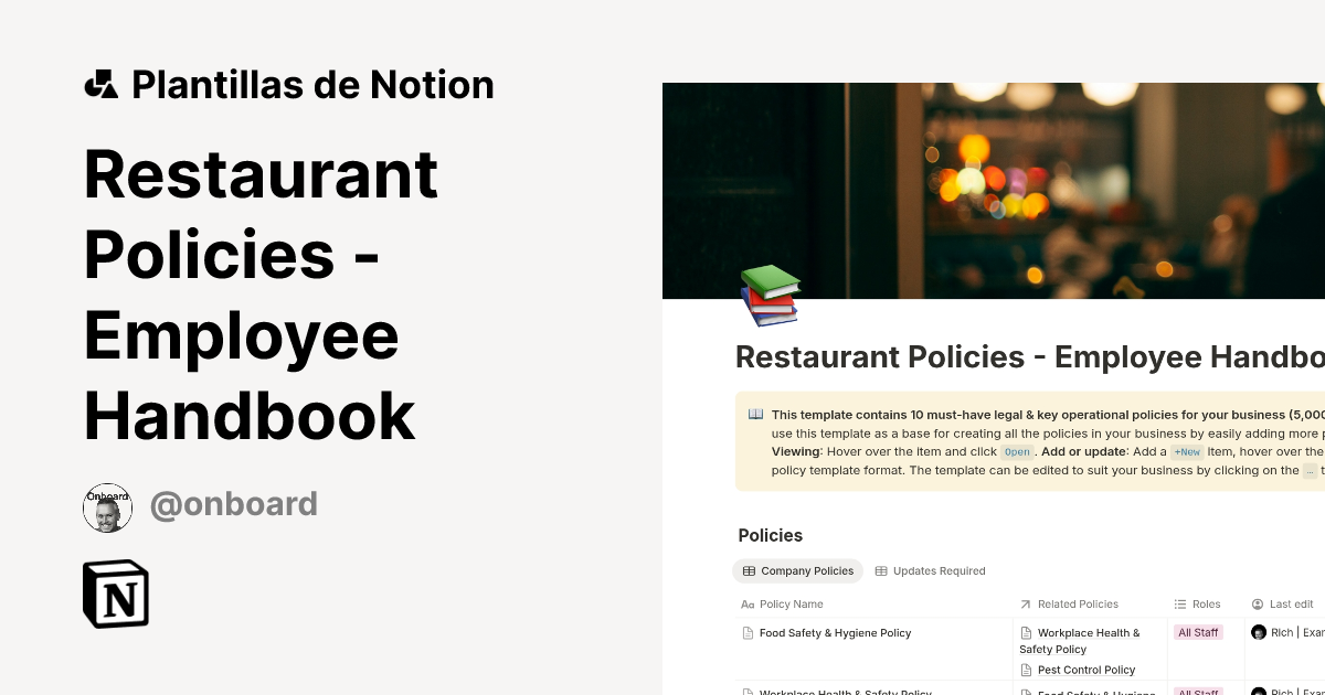 Plantilla Restaurant Policies - Employee Handbook | Notion Marketplace