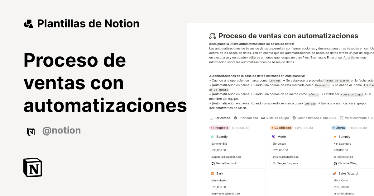Plantilla Proceso de ventas con automatizaciones 2025 | Notion Marketplace