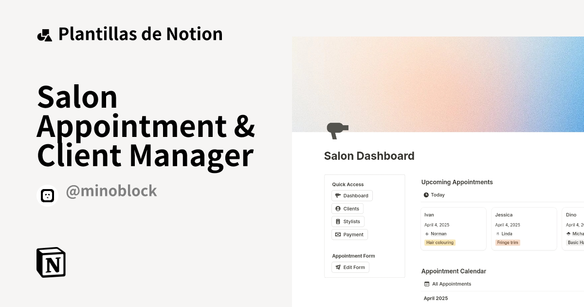 Plantilla Salon Appointment & Client Manager | Notion Marketplace