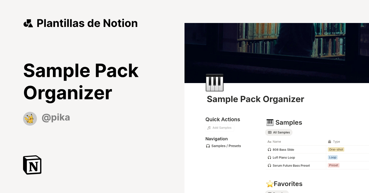 Plantilla Sample Pack Organizer de Pika | Notion Marketplace
