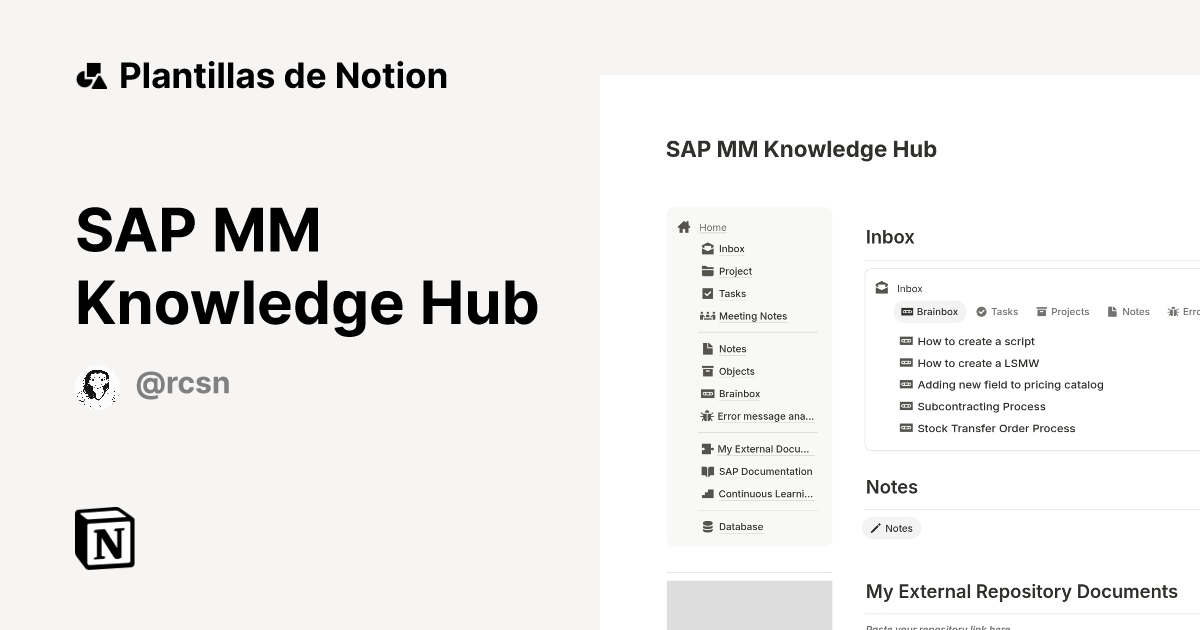 Plantilla SAP MM Knowledge Hub | Notion Marketplace