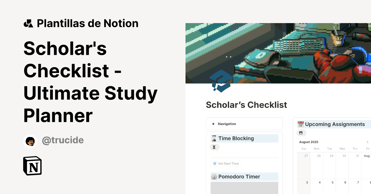 Plantilla Scholar's Checklist - Ultimate Study Planner | Notion Marketplace
