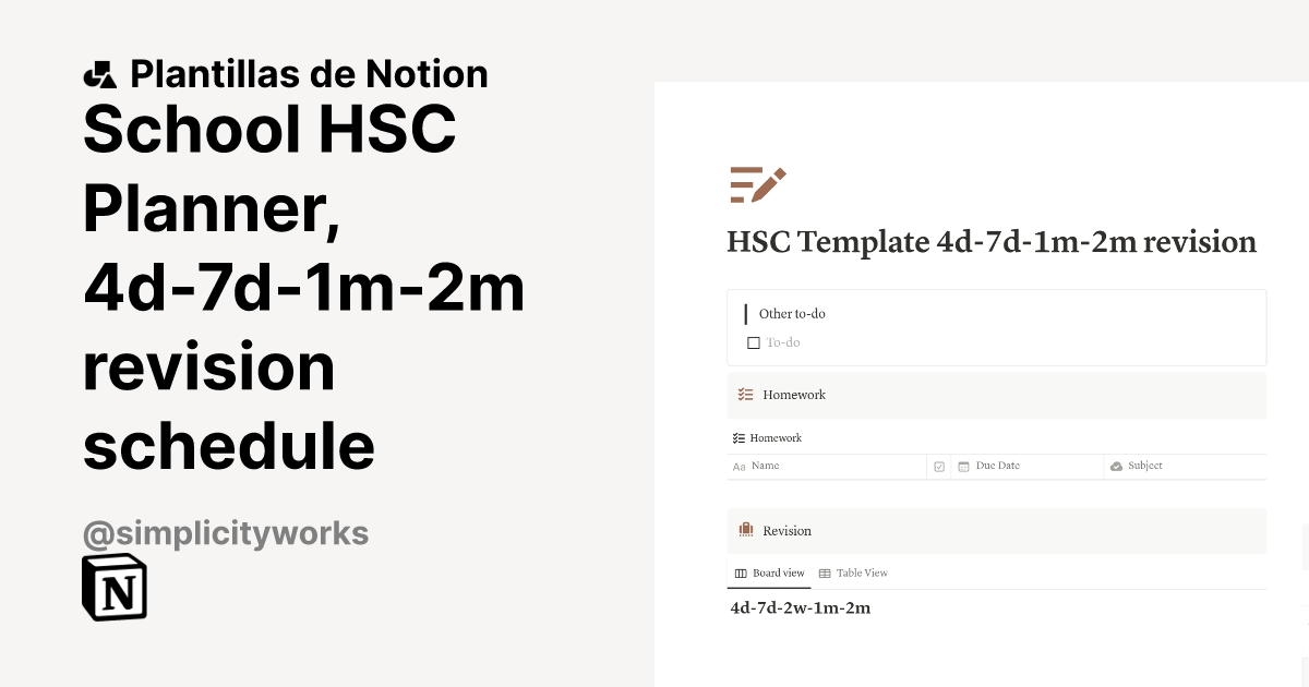 Plantilla School HSC Planner, 4d-7d-1m-2m revision schedule de ...