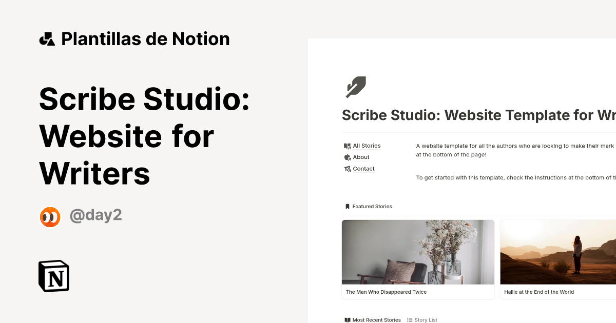 Plantilla Scribe Studio: Website for Writers | Notion Marketplace
