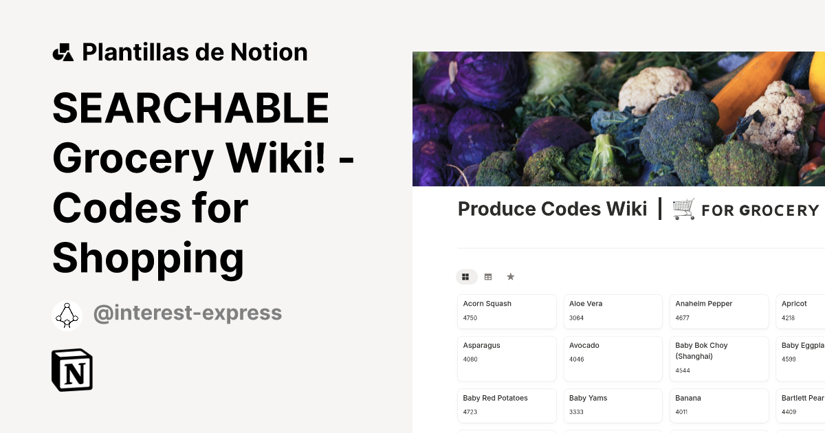 Plantilla SEARCHABLE Grocery Wiki! - PLU Codes for Shopping | Notion ...