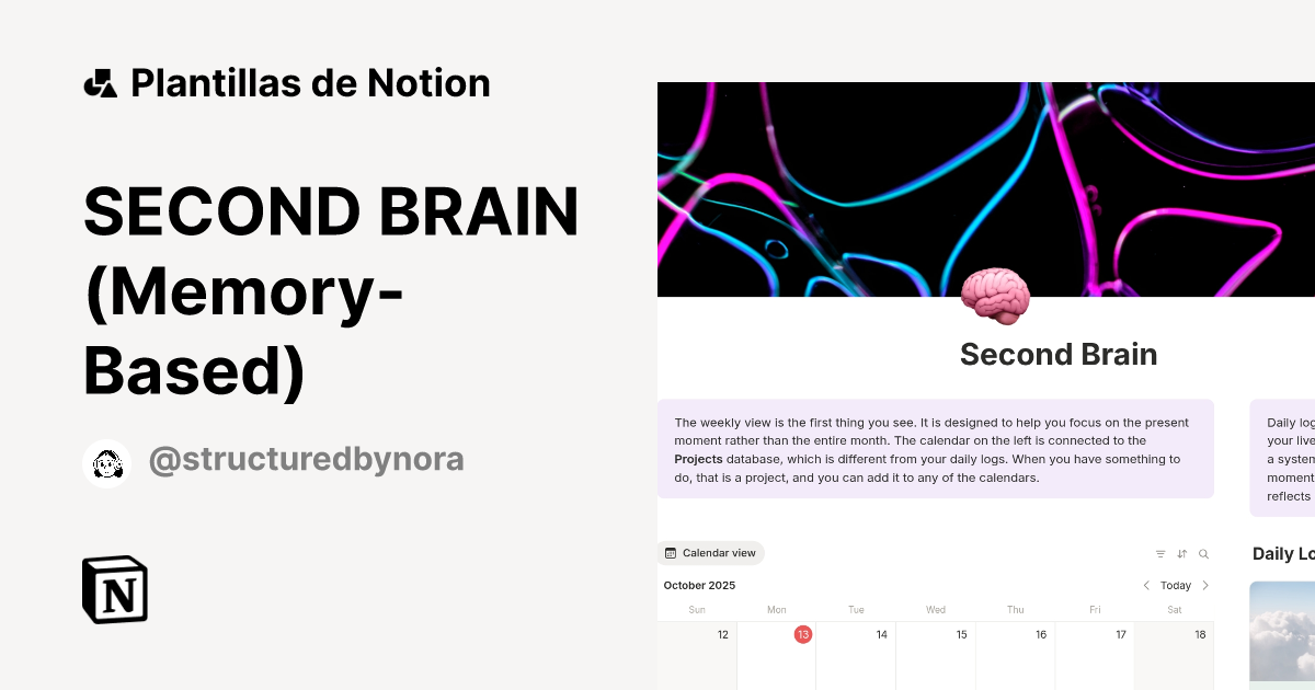 Plantilla SECOND BRAIN (Memory-Based) | Notion Marketplace