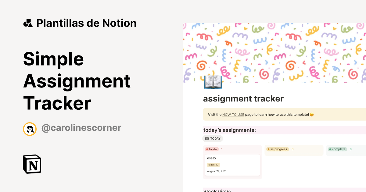 Plantilla Simple Assignment Tracker | Notion Marketplace