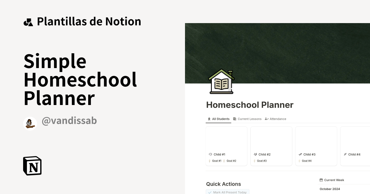 Plantilla Simple Homeschool Planner de Vandissa B. | Notion Marketplace