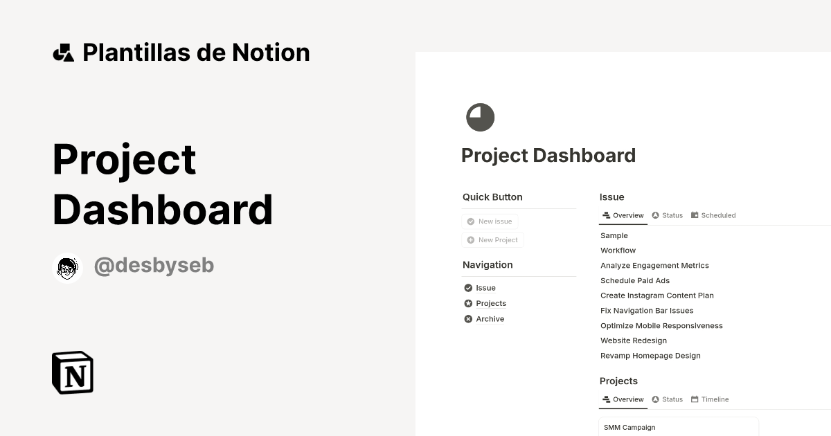 Plantilla Project Dashboard de desbyseb | Notion Marketplace