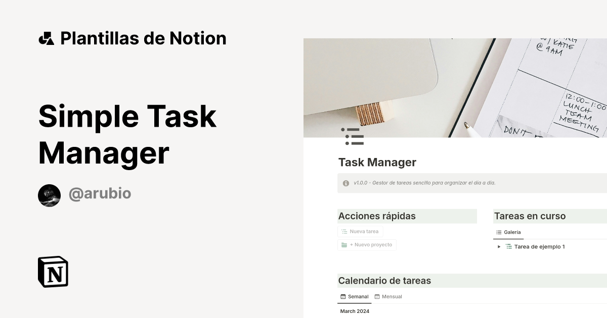 Plantilla Simple Task Manager | Notion Marketplace