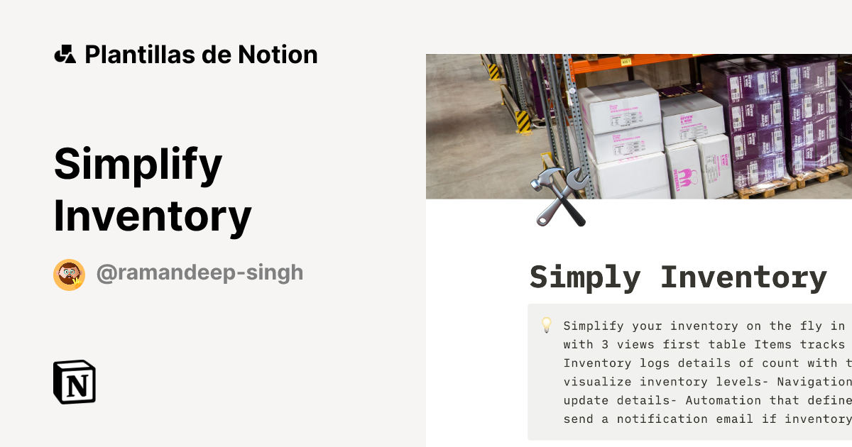 Plantilla Simplify Inventory | Notion Marketplace