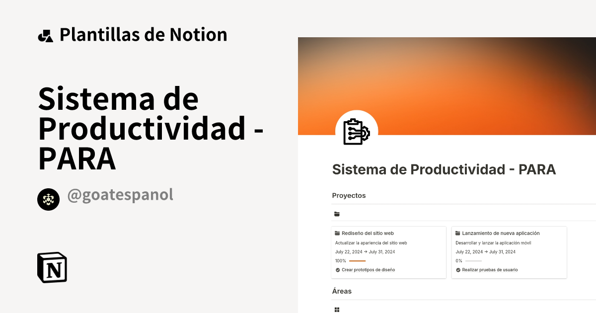 Plantilla Sistema de Productividad - PARA | Notion Marketplace