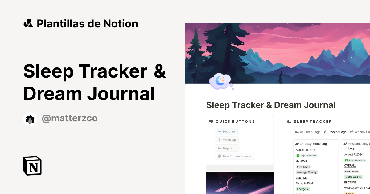 Plantilla Sleep Tracker & Dream Journal | Notion Marketplace