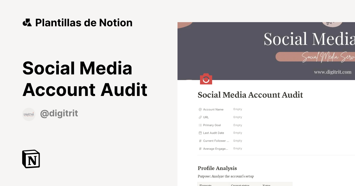Plantilla Social Media Account Audit | Notion Marketplace