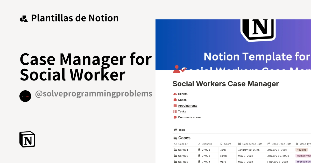Plantilla Case Manager for Social Worker | Notion Marketplace