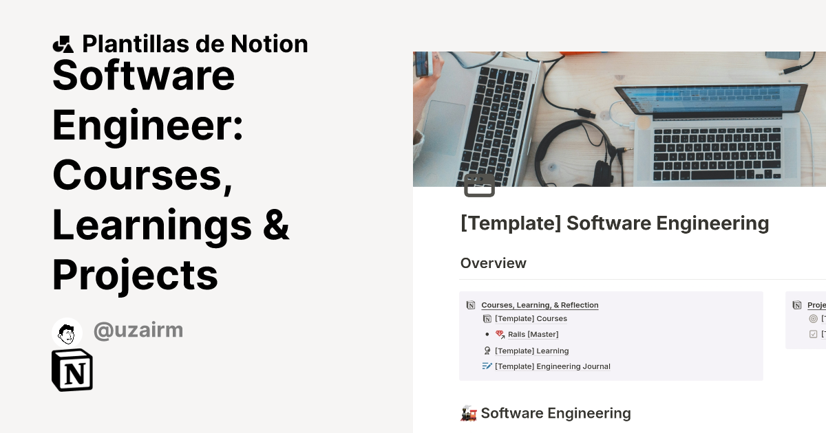 Plantilla Software Engineer: Courses, Learnings & Projects | Notion Marketplace