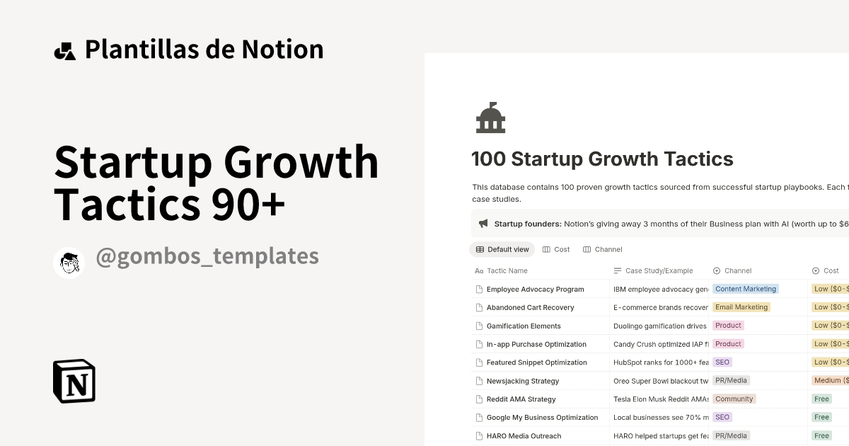 Plantilla Startup Growth Tactics 90+ | Notion Marketplace