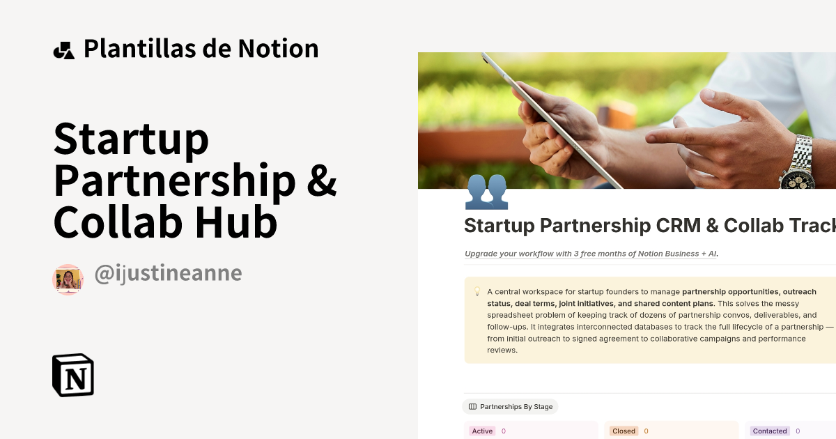 Plantilla Startup Partnership & Collab Hub de Justine Ignacio | Notion Marketplace