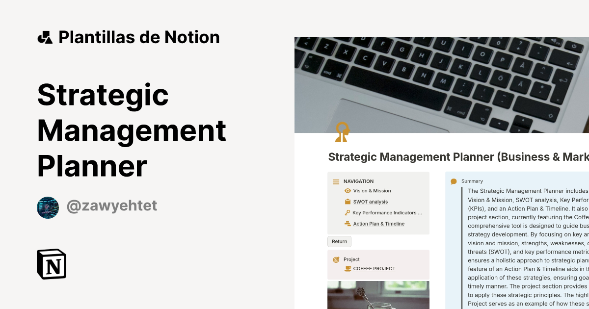 Plantilla Strategic Management Planner de Zaw Ye Htet | Notion Marketplace