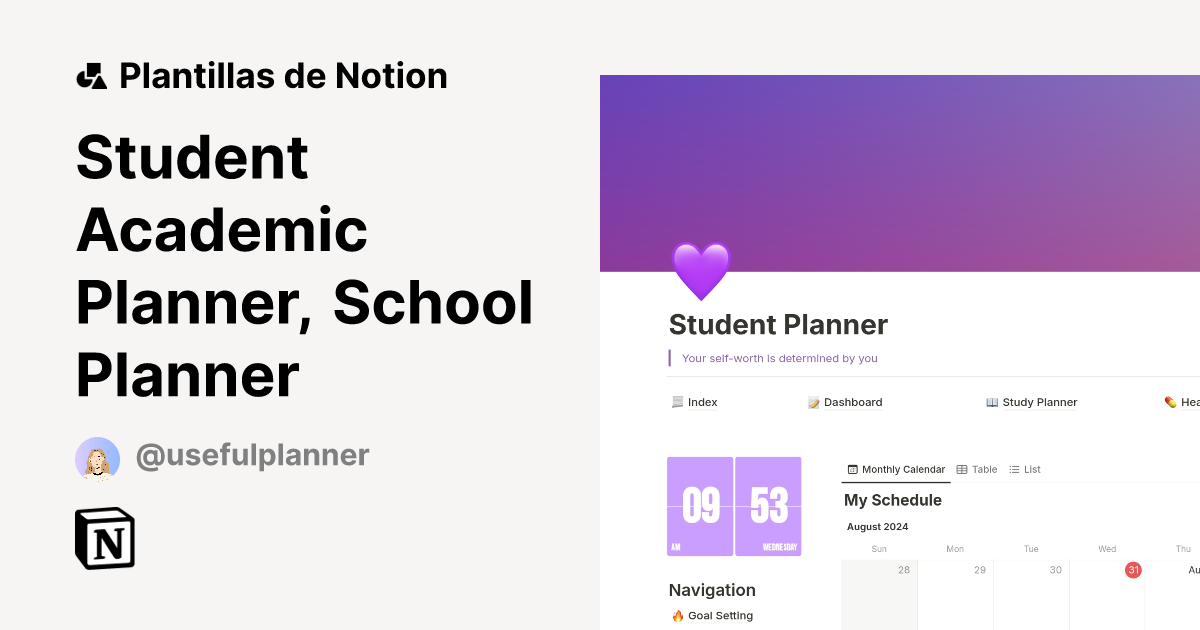 Plantilla Student Academic Planner, School Planner | Notion Marketplace