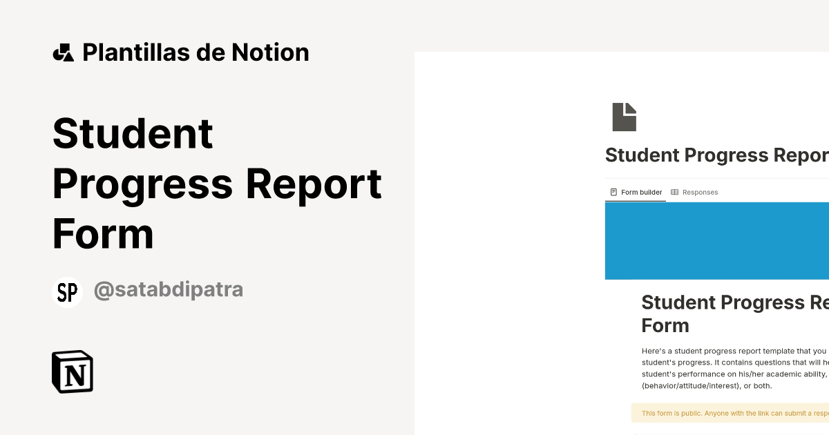 Plantilla Student Progress Report Form | Notion Marketplace