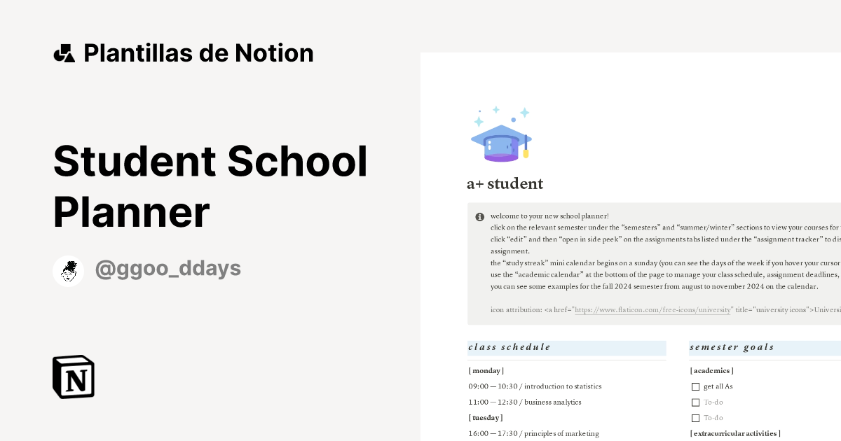 Plantilla Student School Planner | Notion Marketplace