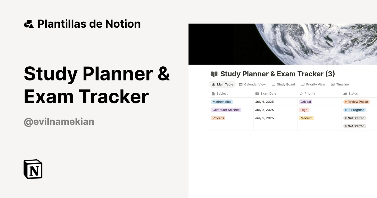 Plantilla Study Planner & Exam Tracker de Evil Namekian | Notion ...
