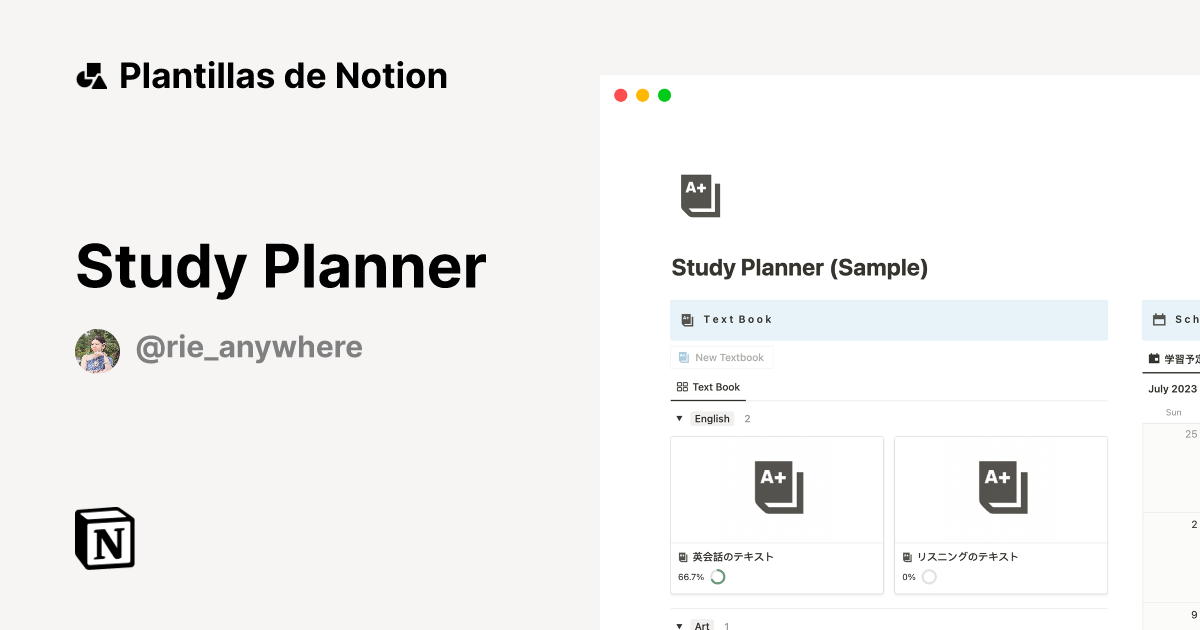 Plantilla Study Planner de rie | Notion Marketplace