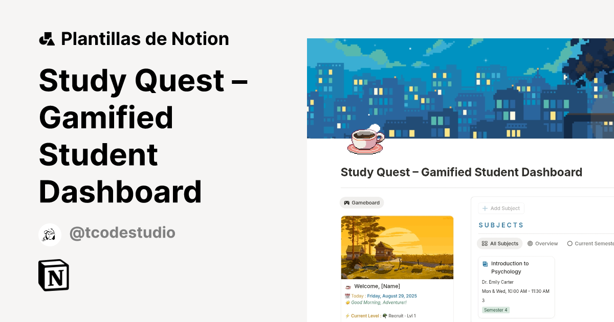 Plantilla Study Quest – Gamified Student Dashboard de tcodestudio ...