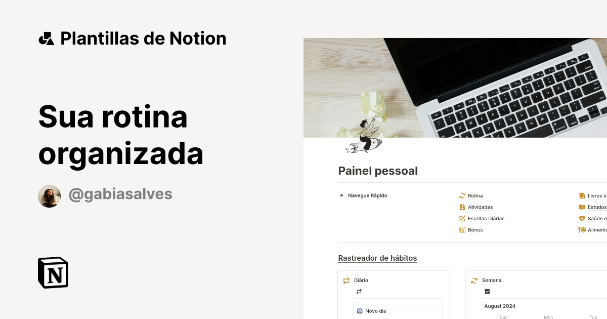 Plantilla Sua rotina organizada de Gabriela Alves | Notion Marketplace