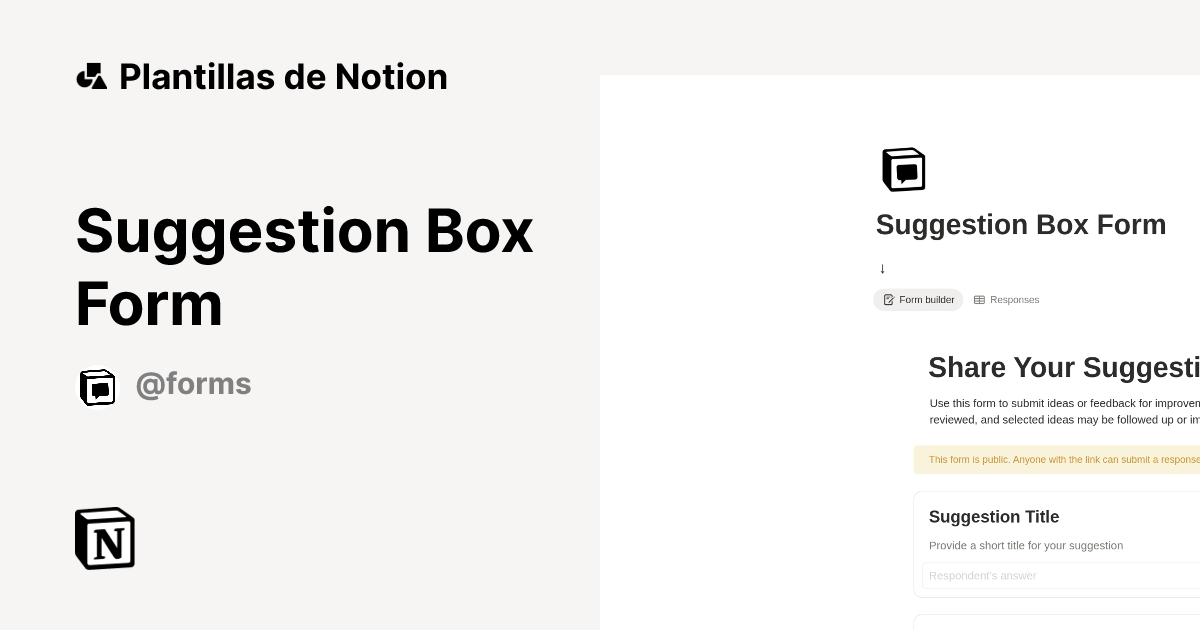 Plantilla Suggestion Box Form de Forms | Notion Marketplace