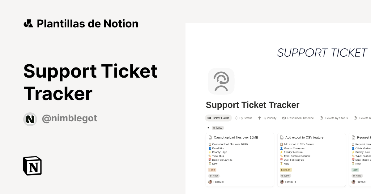 Plantilla Support Ticket Tracker | Notion Marketplace