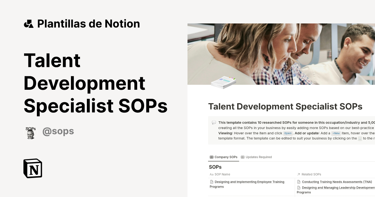 Plantilla Talent Development Specialist SOPs de SOPs | Notion Marketplace