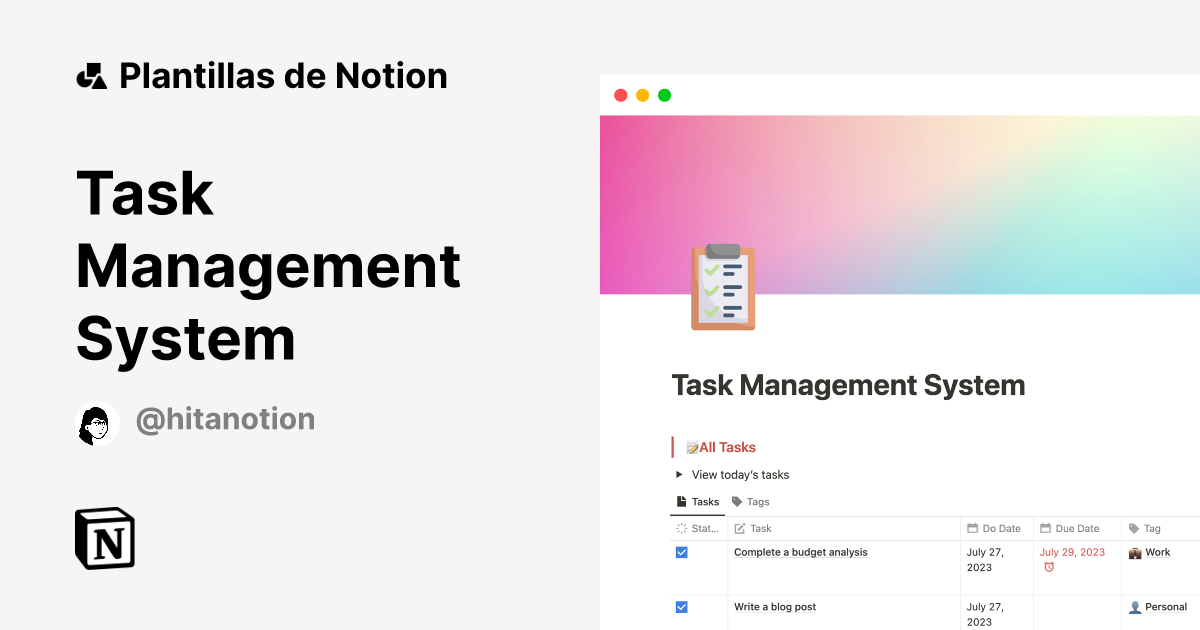 Plantilla Task Management System | Notion Marketplace