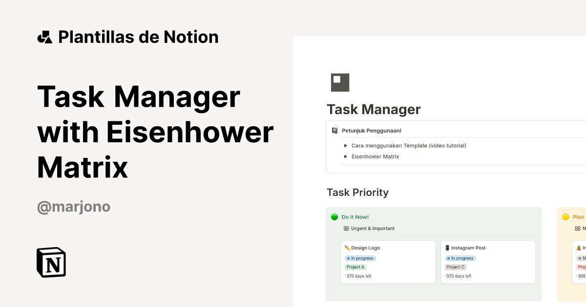 Plantilla Task Manager with Eisenhower Matrix | Notion Marketplace