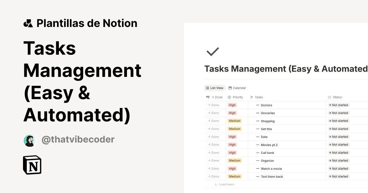 Plantilla Tasks Management (Easy & Automated) | Notion Marketplace