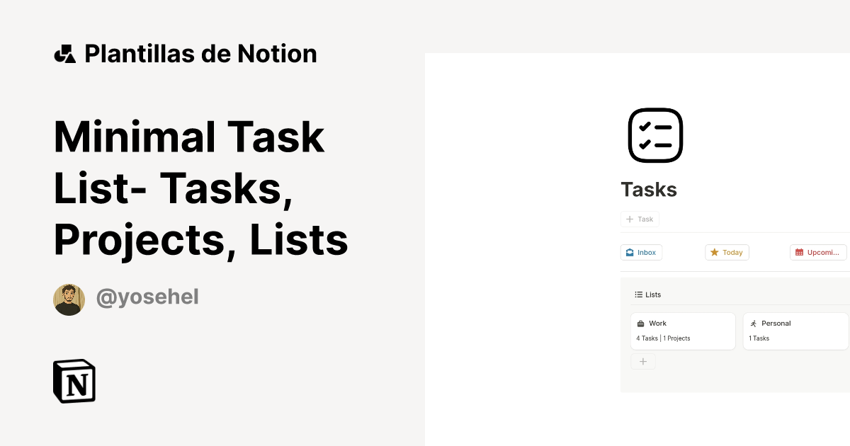 Plantilla Minimal Task List- Tasks, Projects, Lists de YoseHel | Notion ...