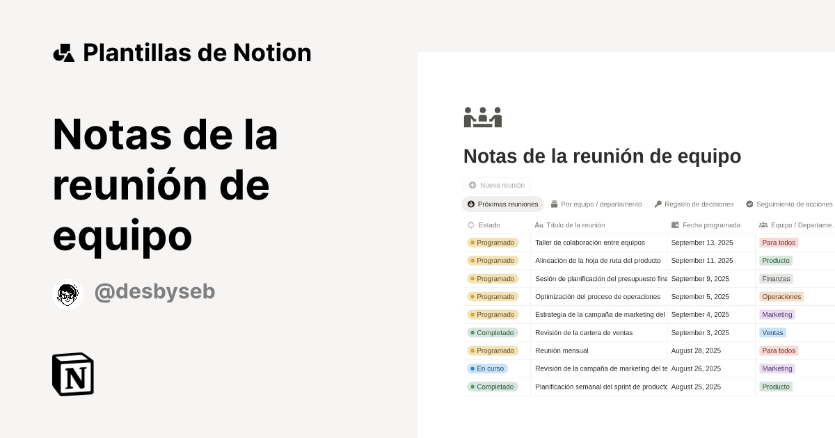 Plantilla Team Meeting Notes de desbyseb | Notion Marketplace
