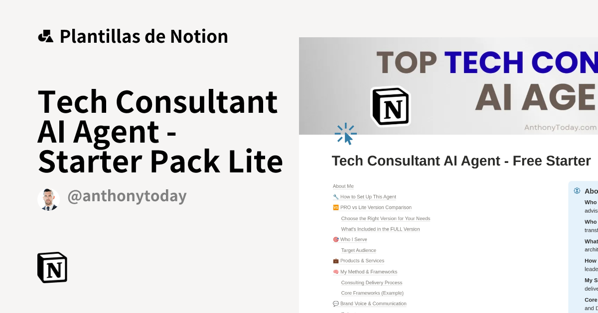 Plantilla Tech Consultant AI Agent - Starter Pack Lite | Notion Marketplace