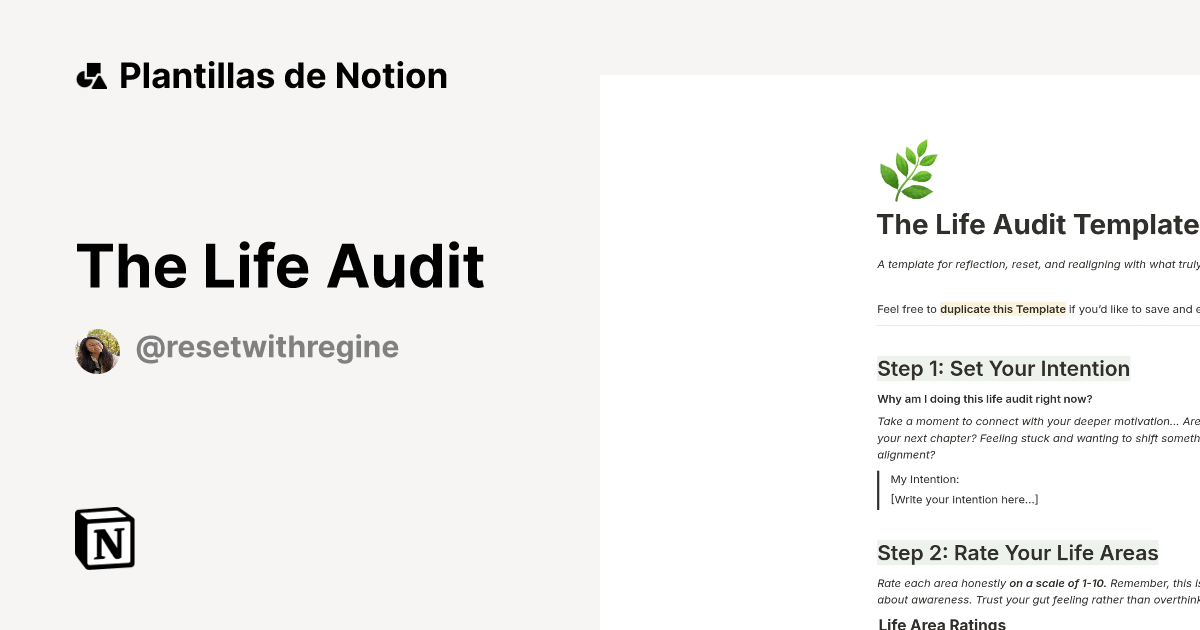 Plantilla The Life Audit de Regine | Notion Marketplace