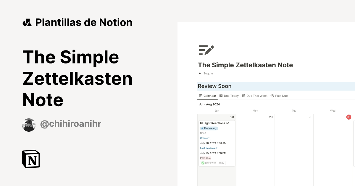 Plantilla The Simple Zettelkasten Note de chihiroanihr | Notion Marketplace
