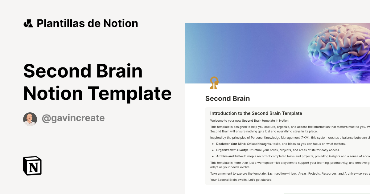 Plantilla Second Brain Notion Template | Notion Marketplace