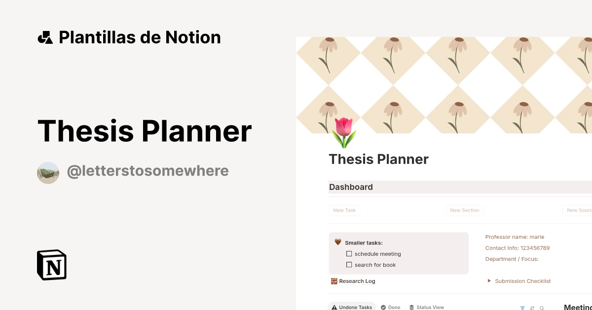 Plantilla Thesis Planner de Letters To Somewhere | Notion Marketplace