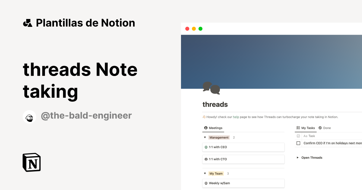 Plantilla threads Note taking de The Bald Engineer | Notion Marketplace