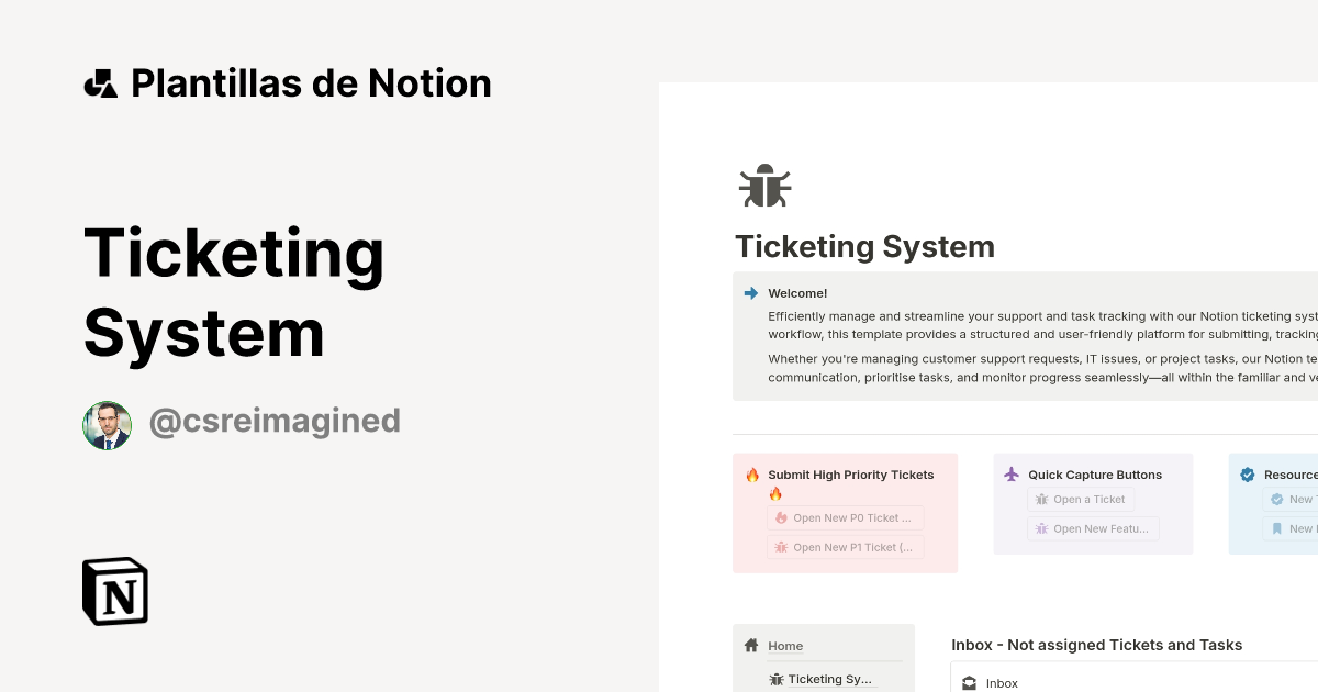 Plantilla Ticketing System | Notion Marketplace